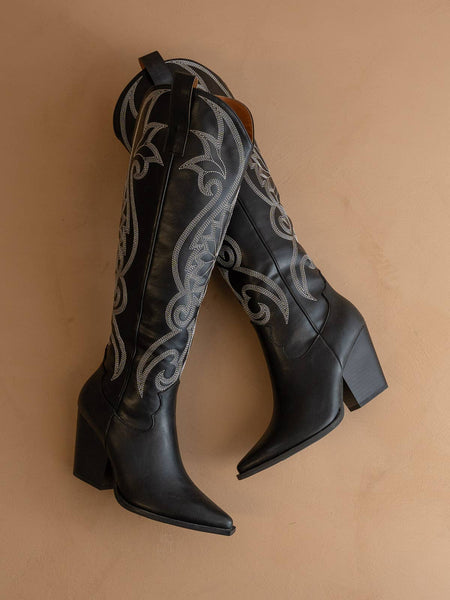 The Astrid Black | Knee High Embroidered Cowboy Western Boot – www ...